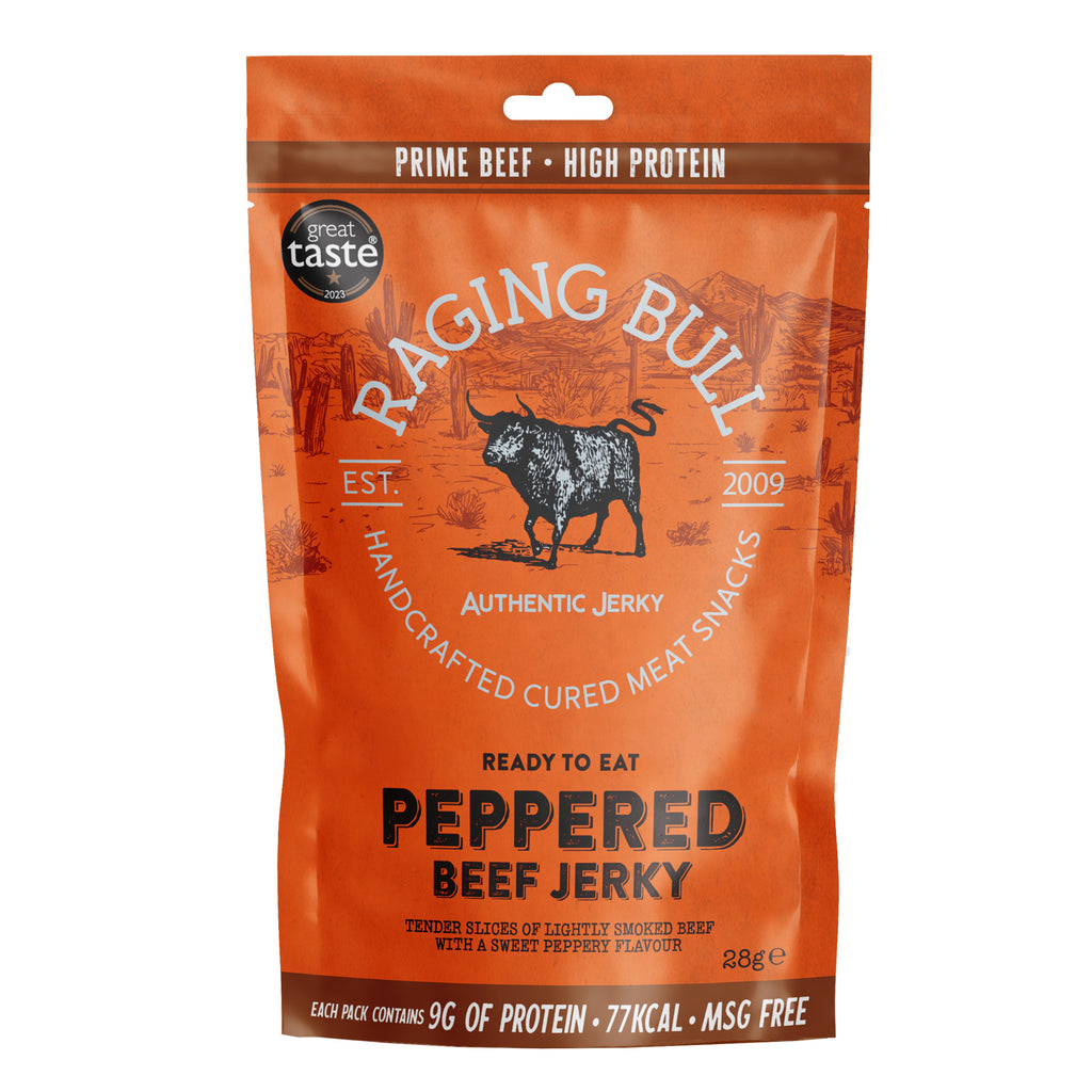 Home Raging Bull Peppered Grass Fed Beef Jerky 28g